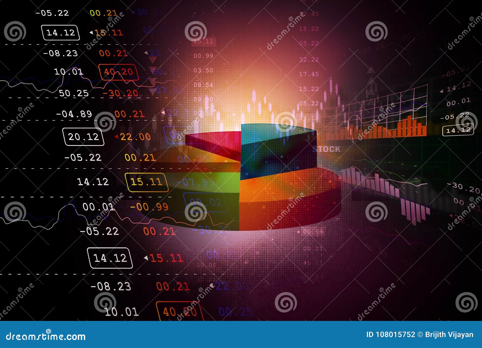 The Stock Market Graph with Pie Chart Stock Illustration - Illustration ...