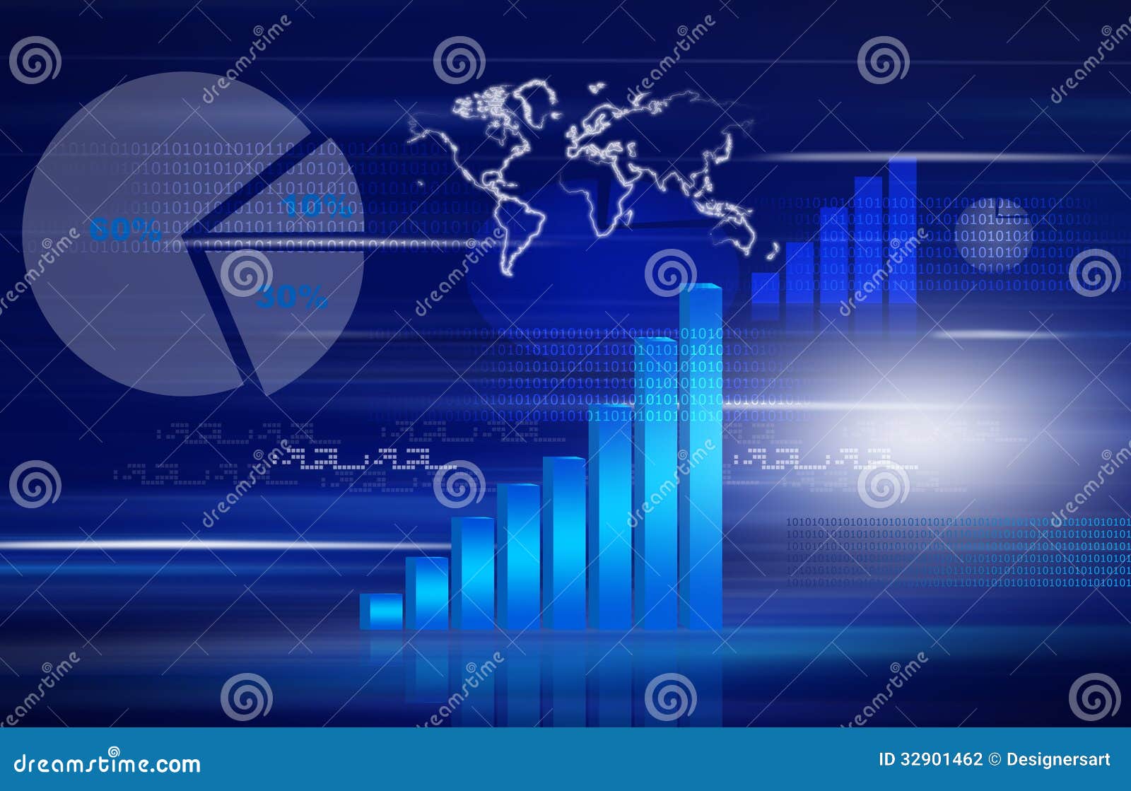 The Stock Market Graph with Pie Chart Stock Illustration - Illustration ...
