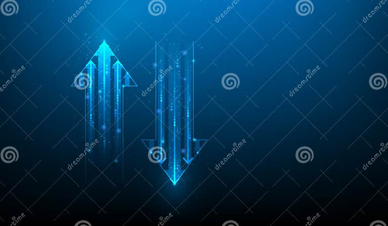 Stock Market Investment Graph Arrow Up and Down Technology on Blue Background. Business Trading ...
