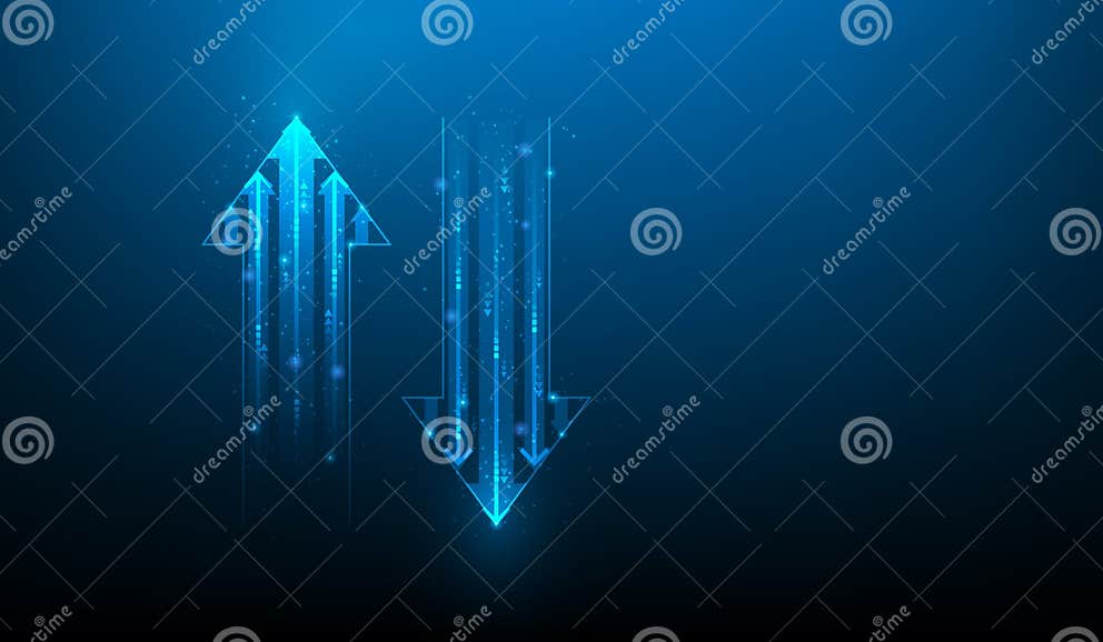Stock Market Investment Graph Arrow Up and Down Technology on Blue Background. Business Trading ...