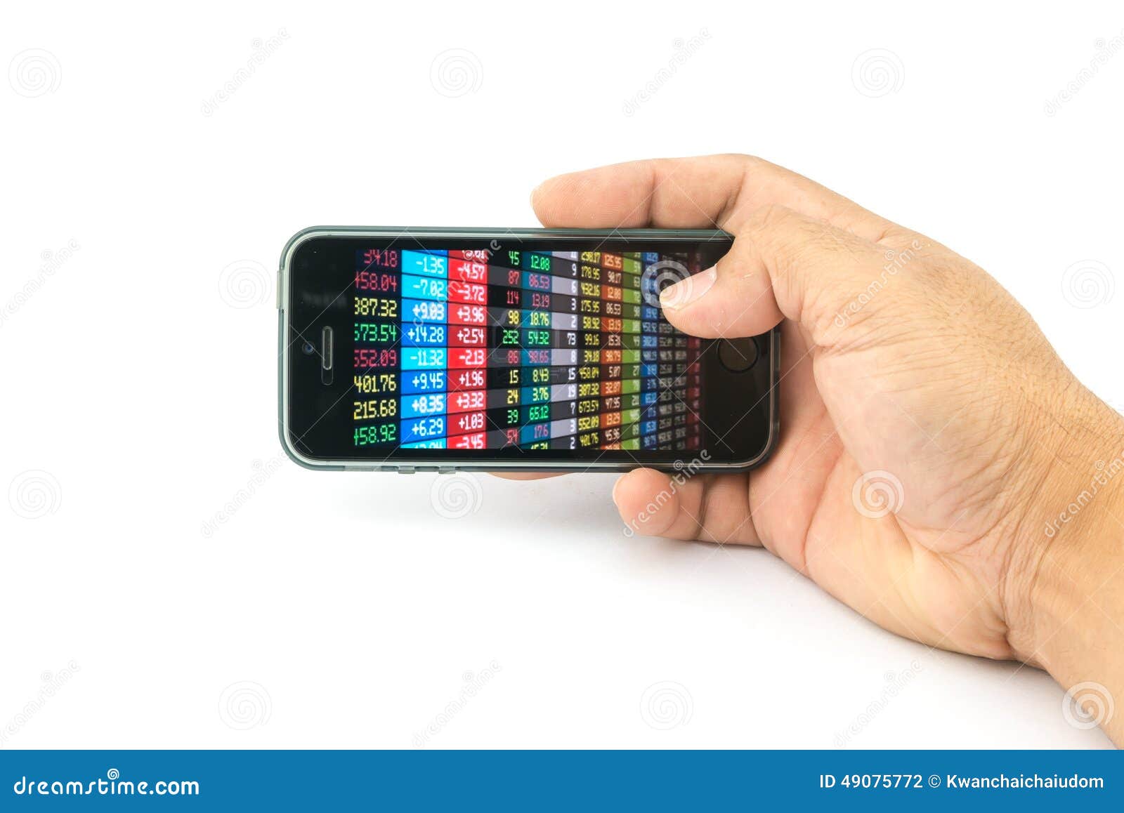 Stock Market Mobile Screen on Man Hand Stock Photo - Image of white ...