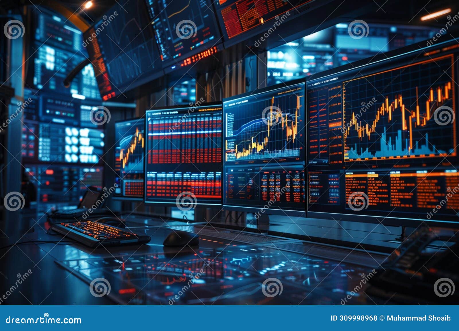 Stock Market Trading Floor Equipped with Multiple Screens for Analysis ...