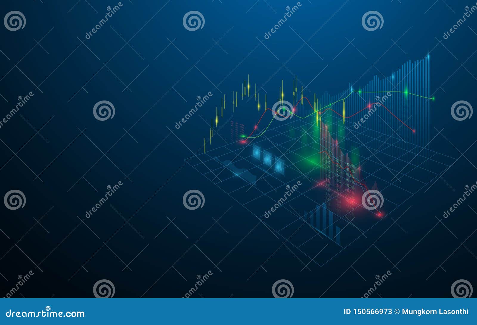 Dark Statistics Chart With Two Tendency Rising, Vector Illustration ...