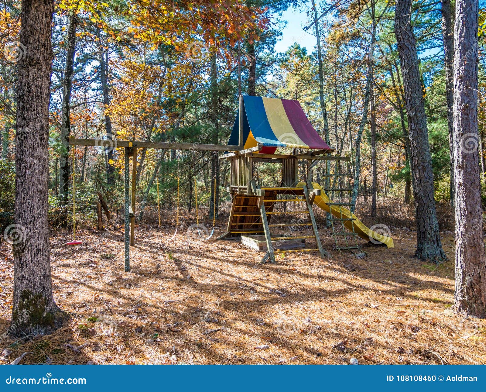 Playground in the forest stock photo. Image of equipment - 108108460