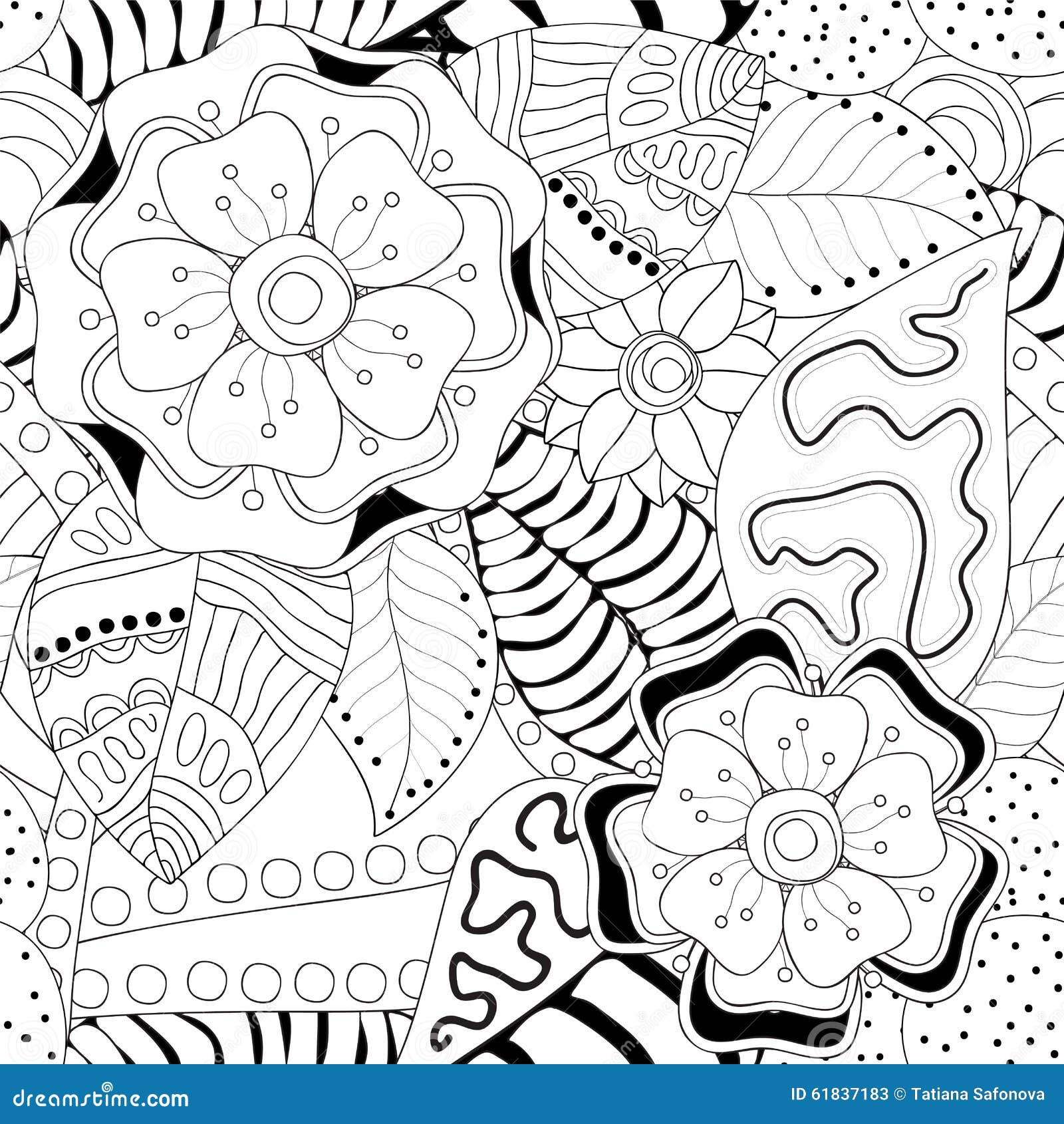Stock Seamless Floral Black and White Doodle Pattern. Stock ...