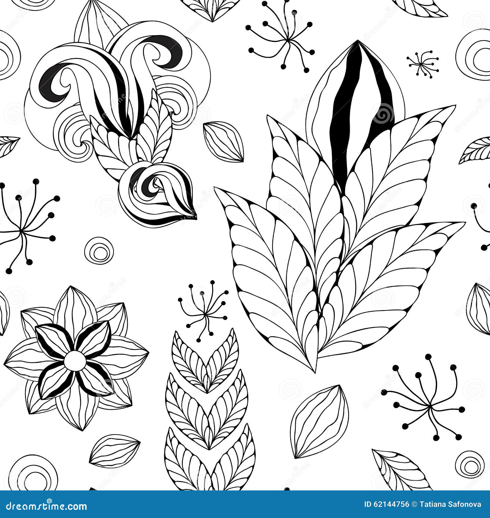 Stock Seamless Floral Doodle Pattern. Stock Illustration - Illustration ...