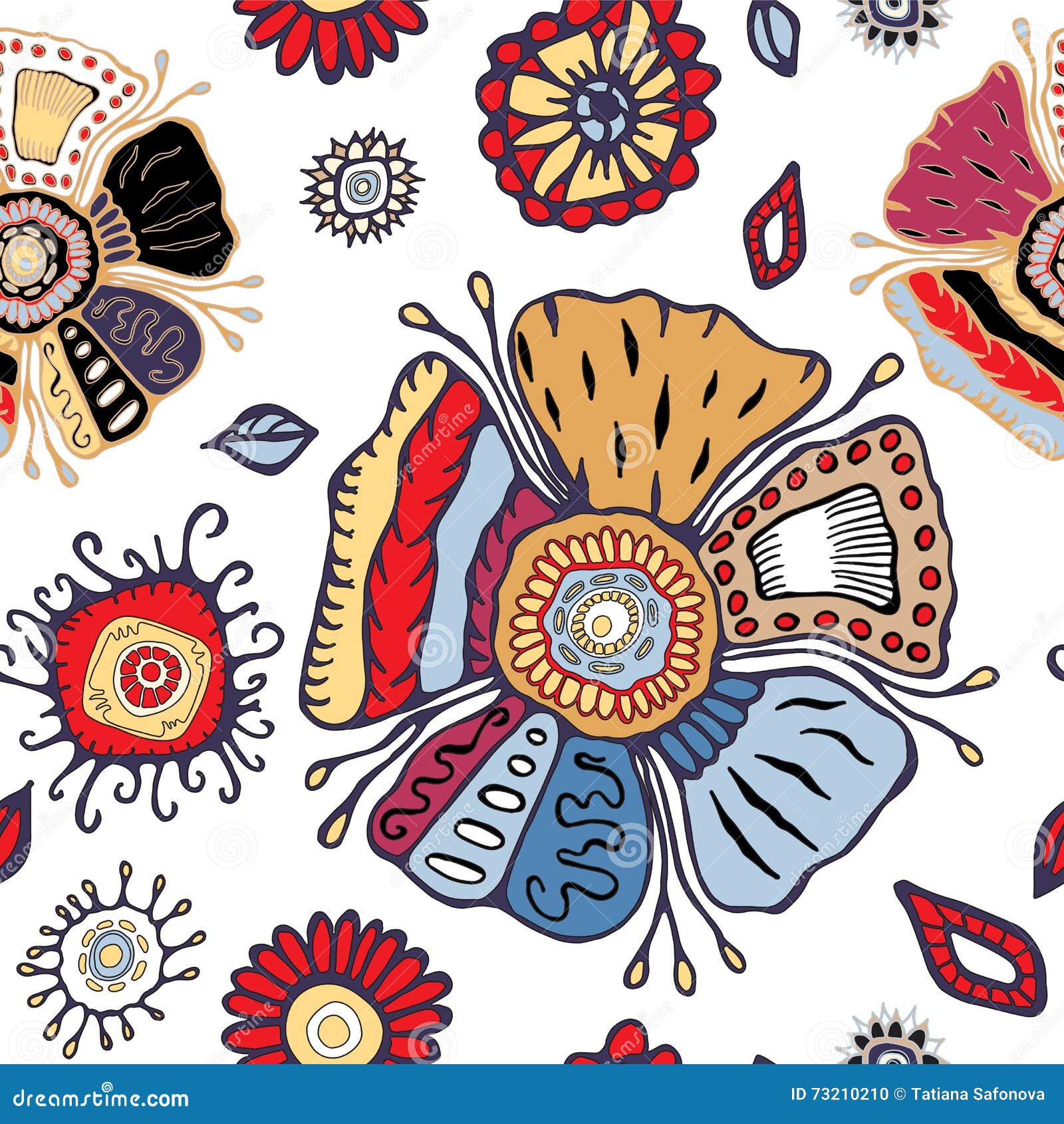 Stock Seamless Flower, Doodle Pattern. Abstract Art Background Stock ...