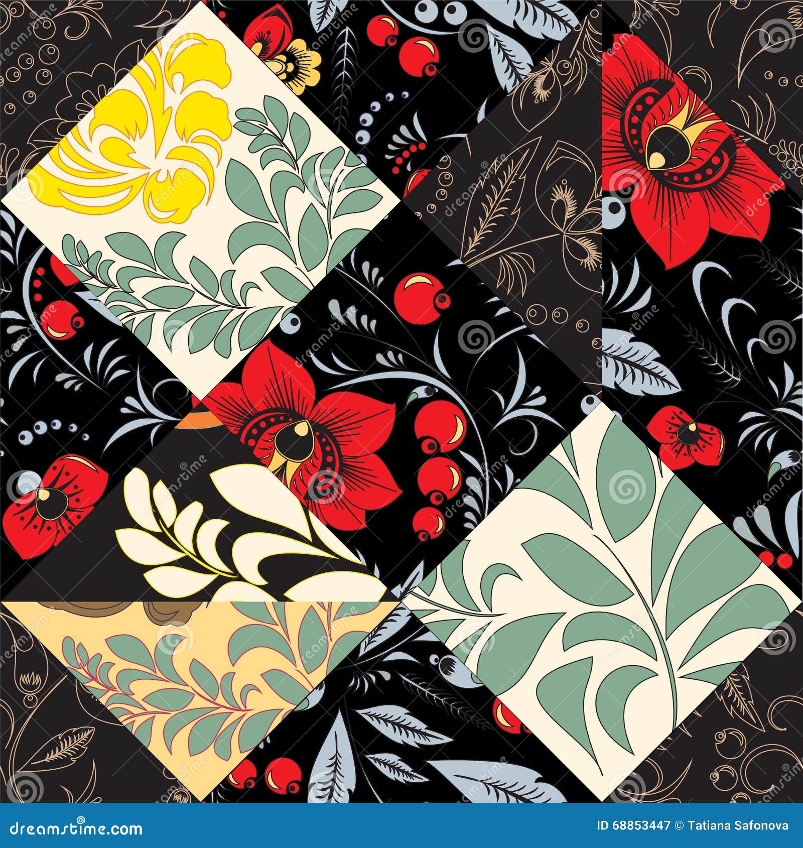 Stock Seamless Patchwork Pattern. Oriental or Russian Flo Stock ...