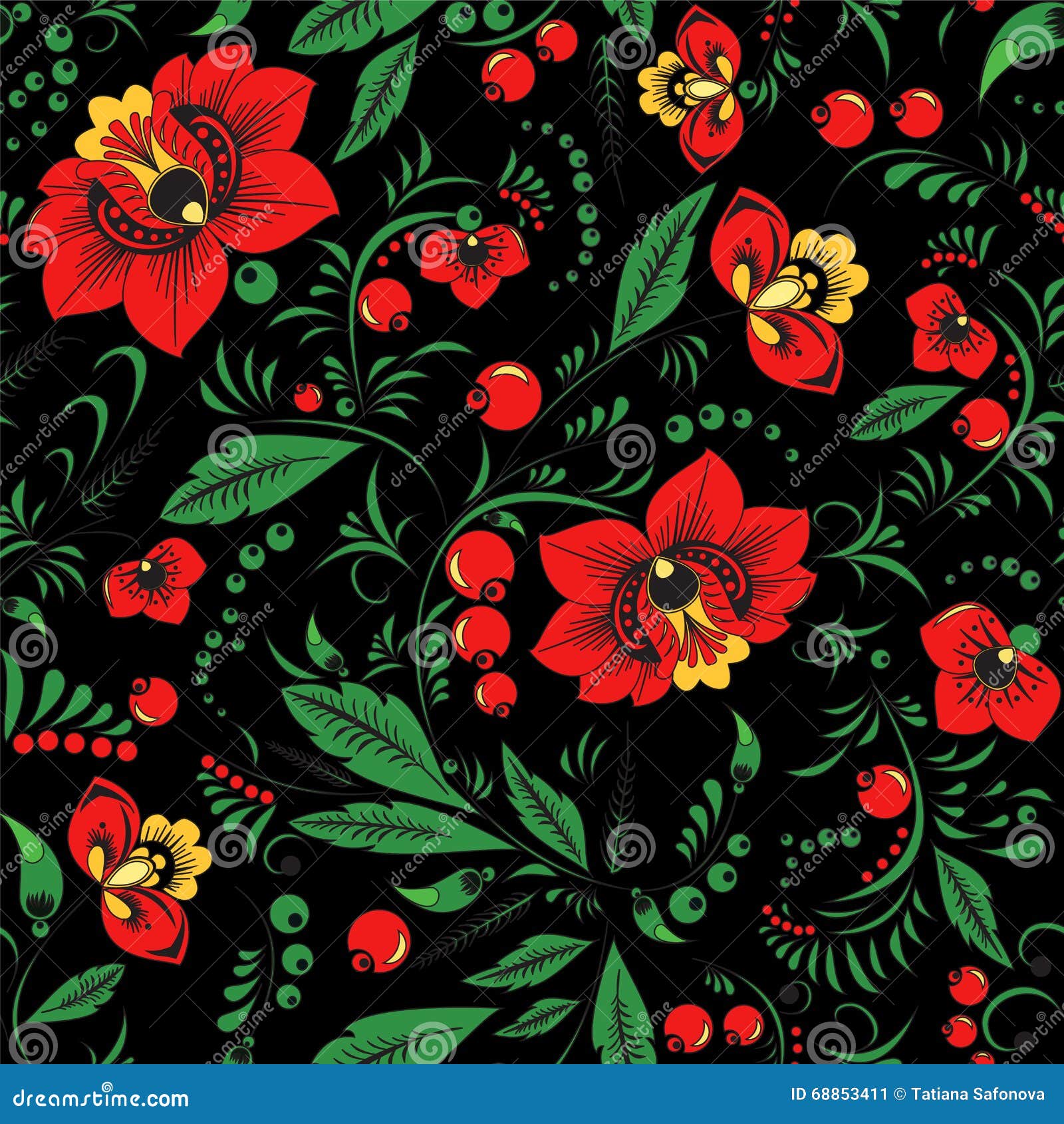 Stock Seamless Pattern. Oriental or Russian Red Flower Stock ...