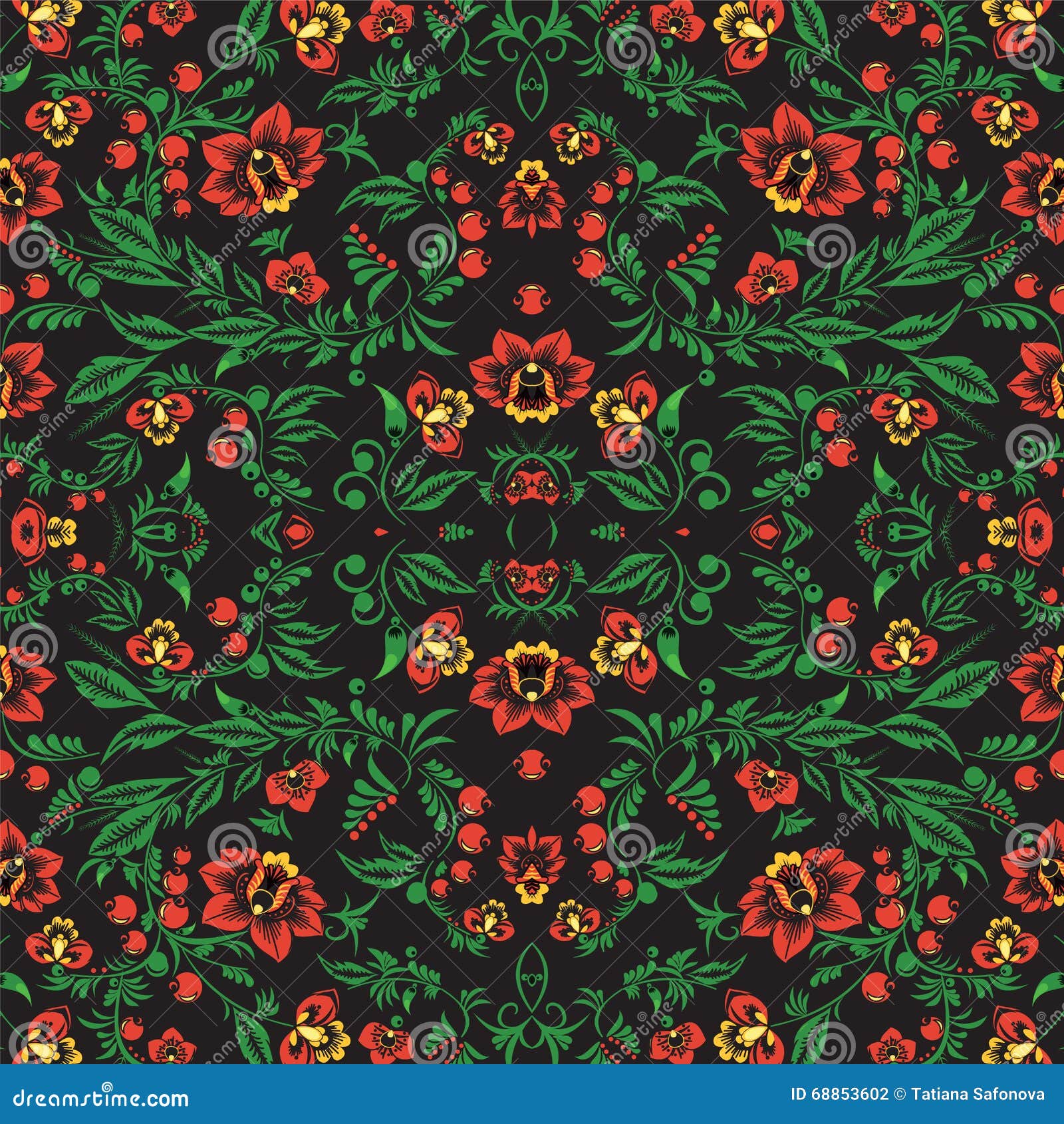 Stock Seamless Pattern. Oriental or Russian Red Flower Stock ...