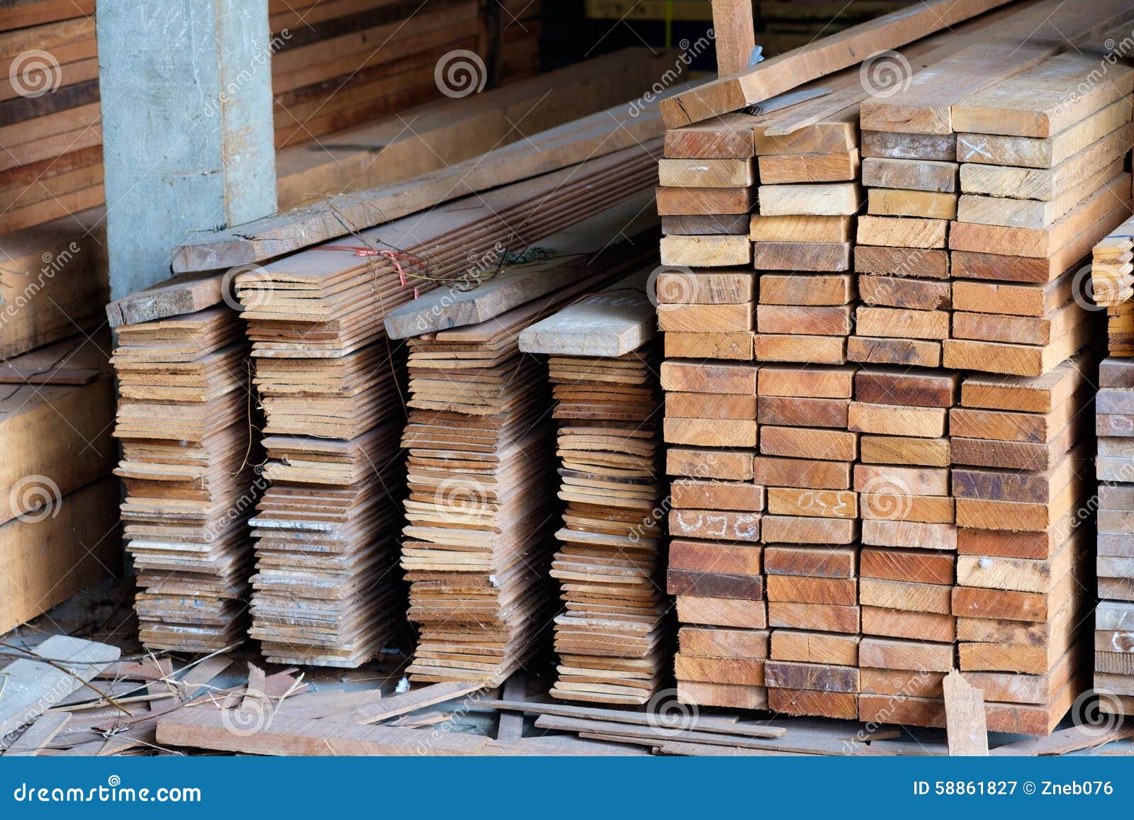 Stock of Timber Wood Construction in Warehouse. Stock Image - Image of ...
