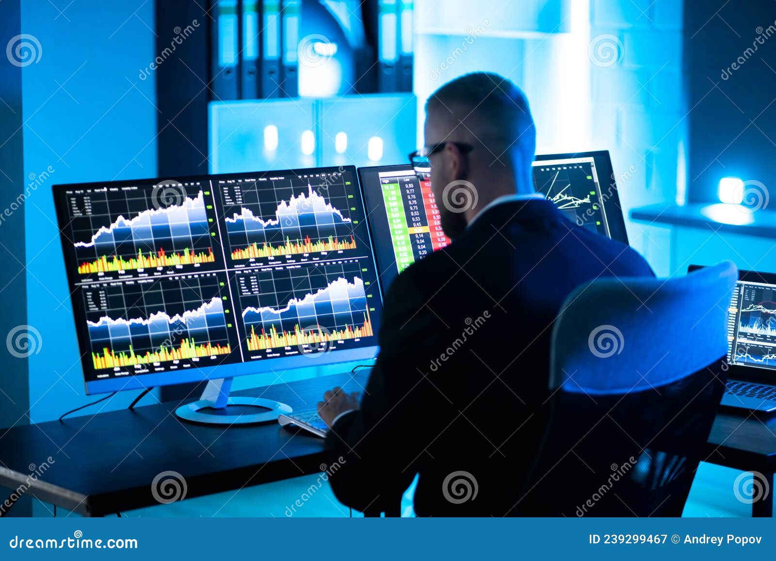 Stock Trader Man Using Multiple Computers Stock Image - Image of ...