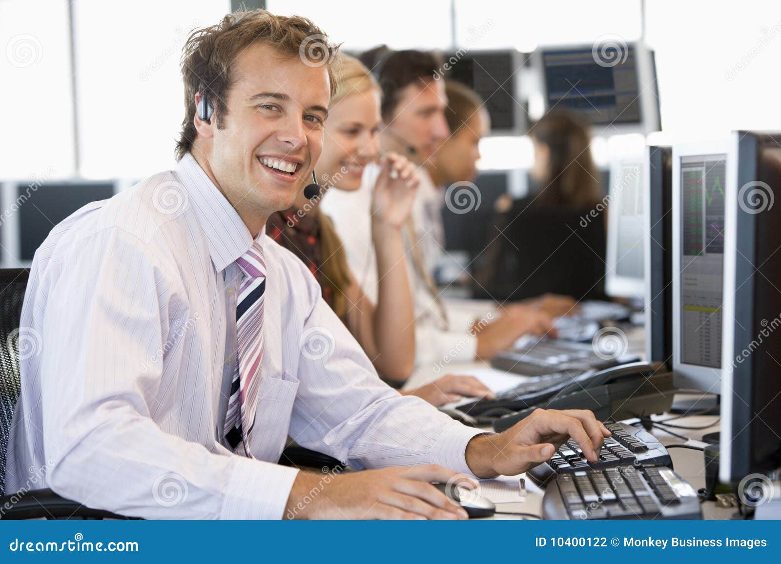 Stock Trader Smiling at Camera Stock Photo - Image of dealing ...