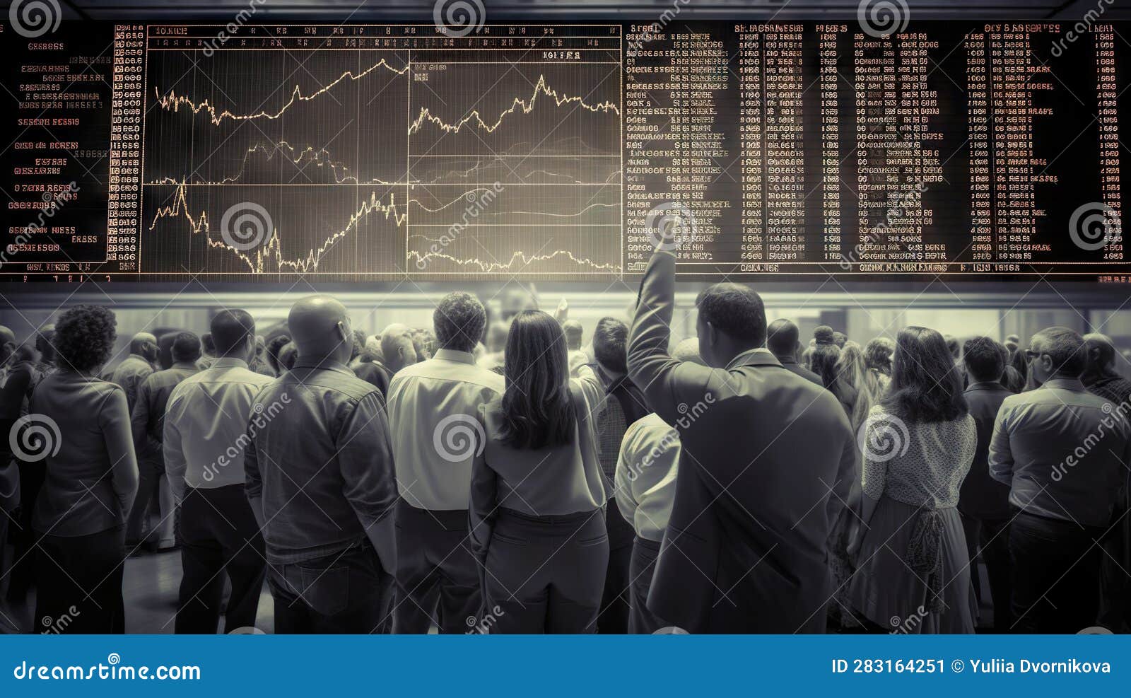 Stock Traders from Behind Looking at Financial Graph on Big Screen ...