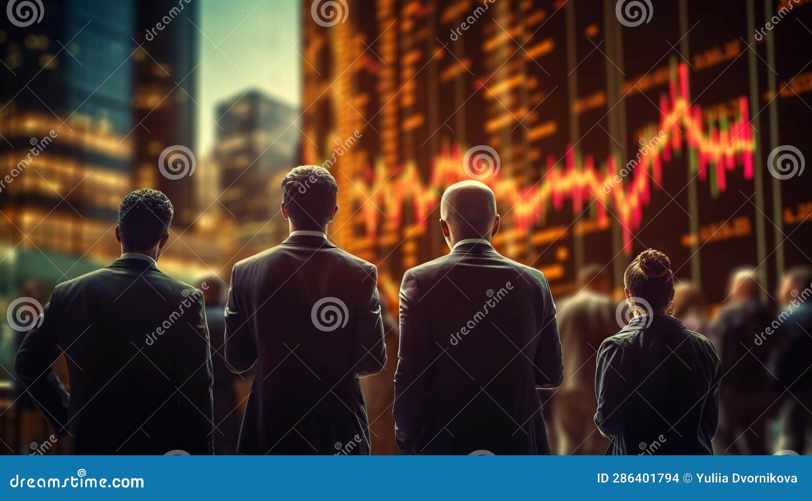 Stock Traders from Behind Looking at Financial Graph on Big Screen ...