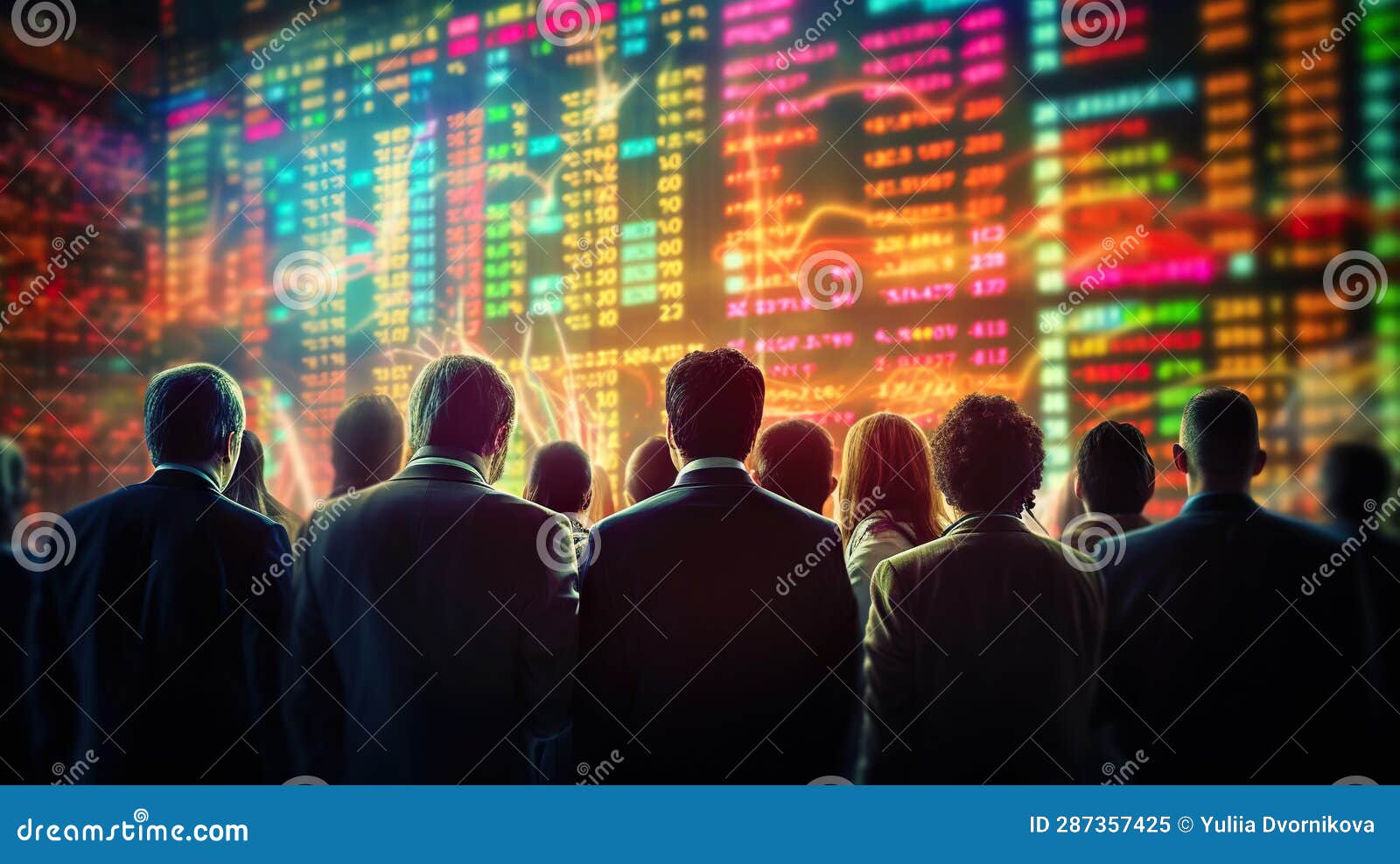 Stock Traders from Behind Looking at Financial Graph on Big Screen ...