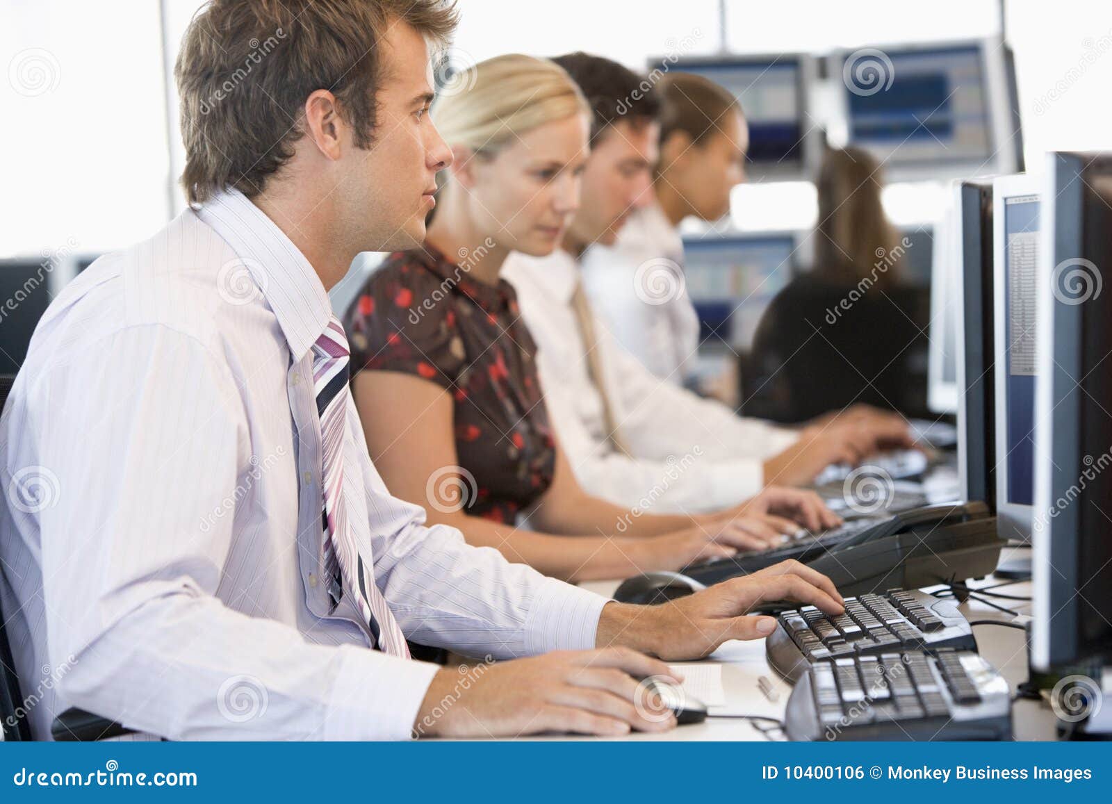 Stock Traders Working at Computers Stock Photo - Image of room, trading ...