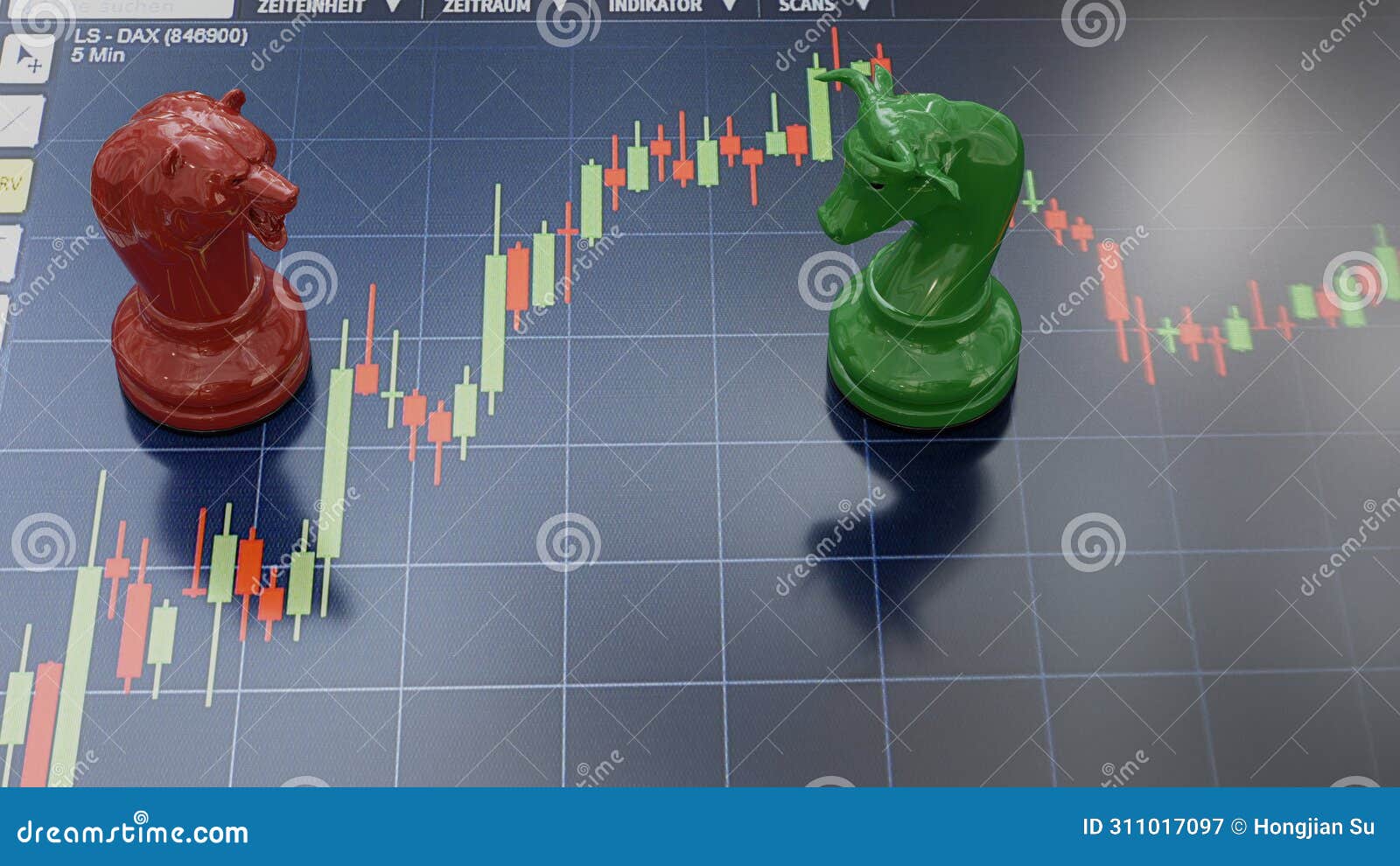 Stock Trading Corporate Bear and Bull with Chart. 3D Illustration Stock ...