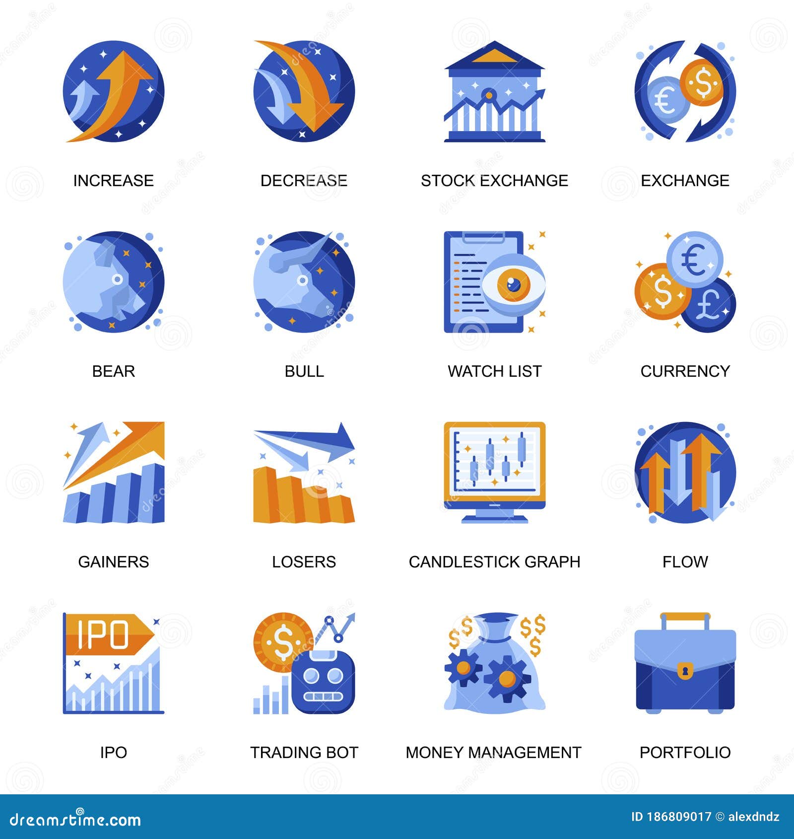 Stock Trading Icons Set in Flat Style. Stock Vector - Illustration of ...