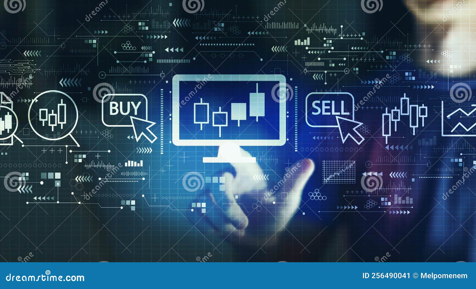 Stock Trading Theme with Young Man in the Night Stock Image - Image of ...