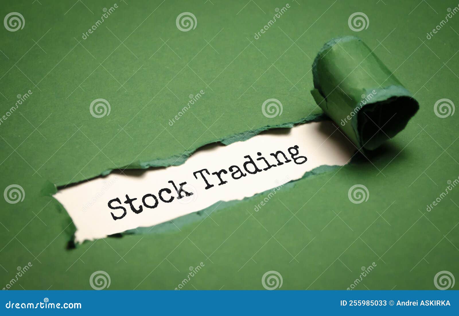 Stock Trading on Torn Paper and Green Background Stock Image - Image of ...