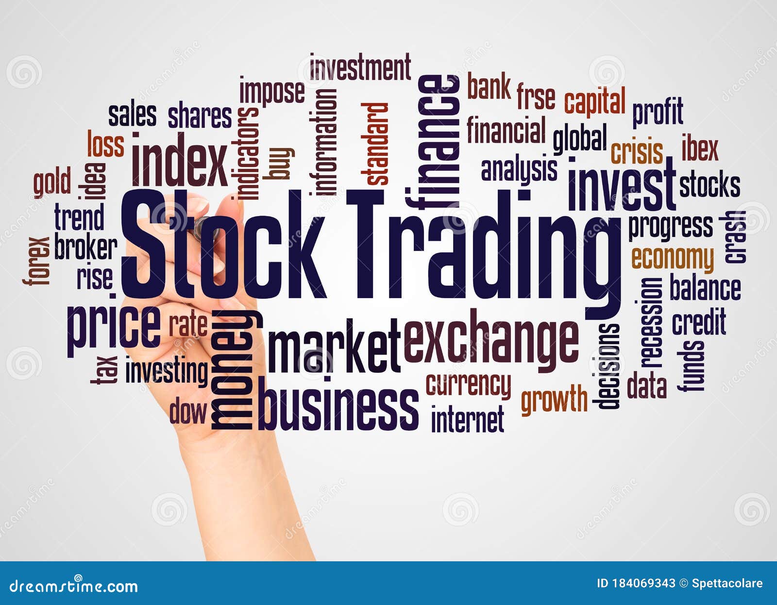 Stock Trading Word Cloud and Hand with Marker Concept Stock Image ...