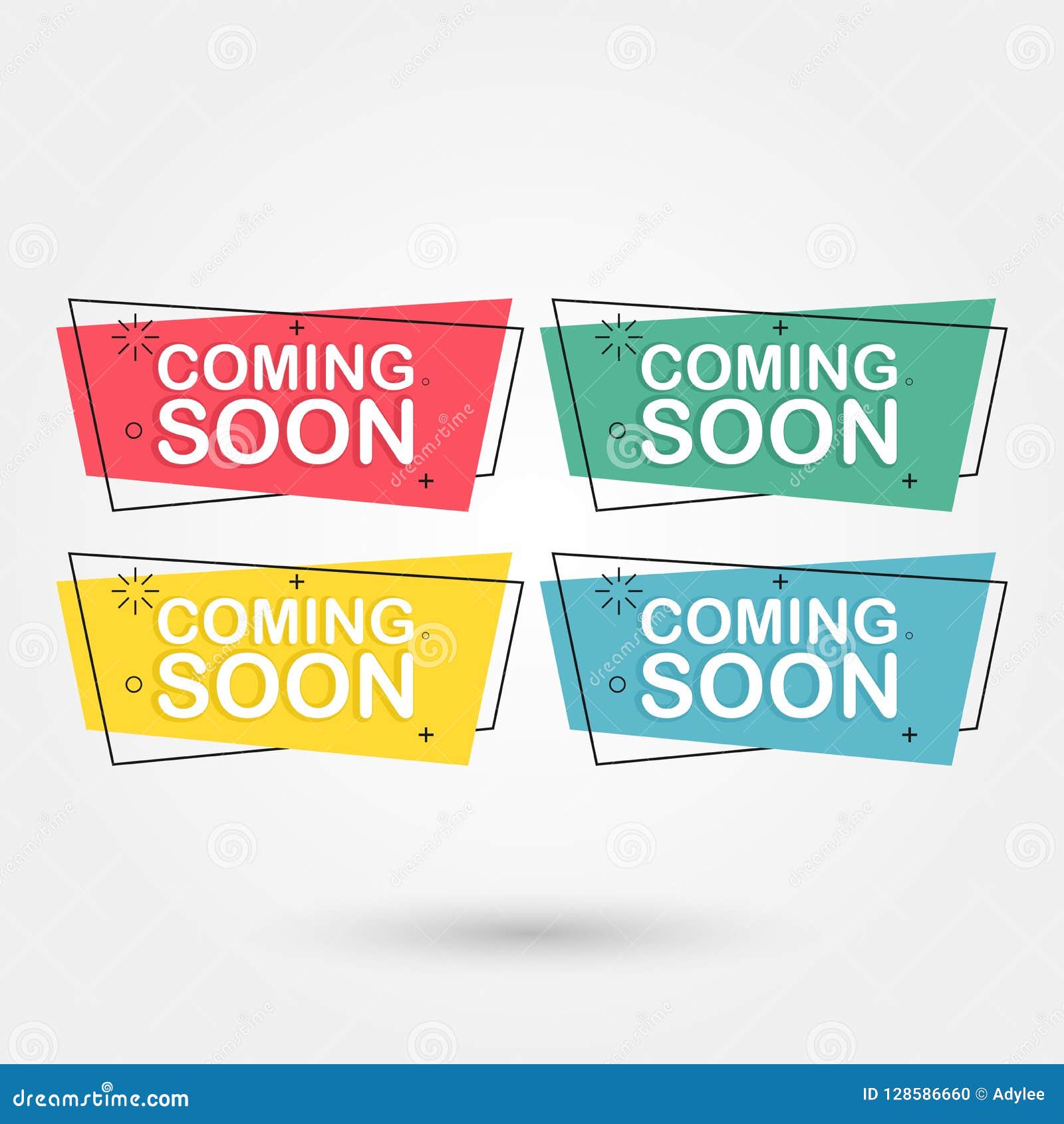 Vector Coming Soon Curled Stickers | CartoonDealer.com #53873484