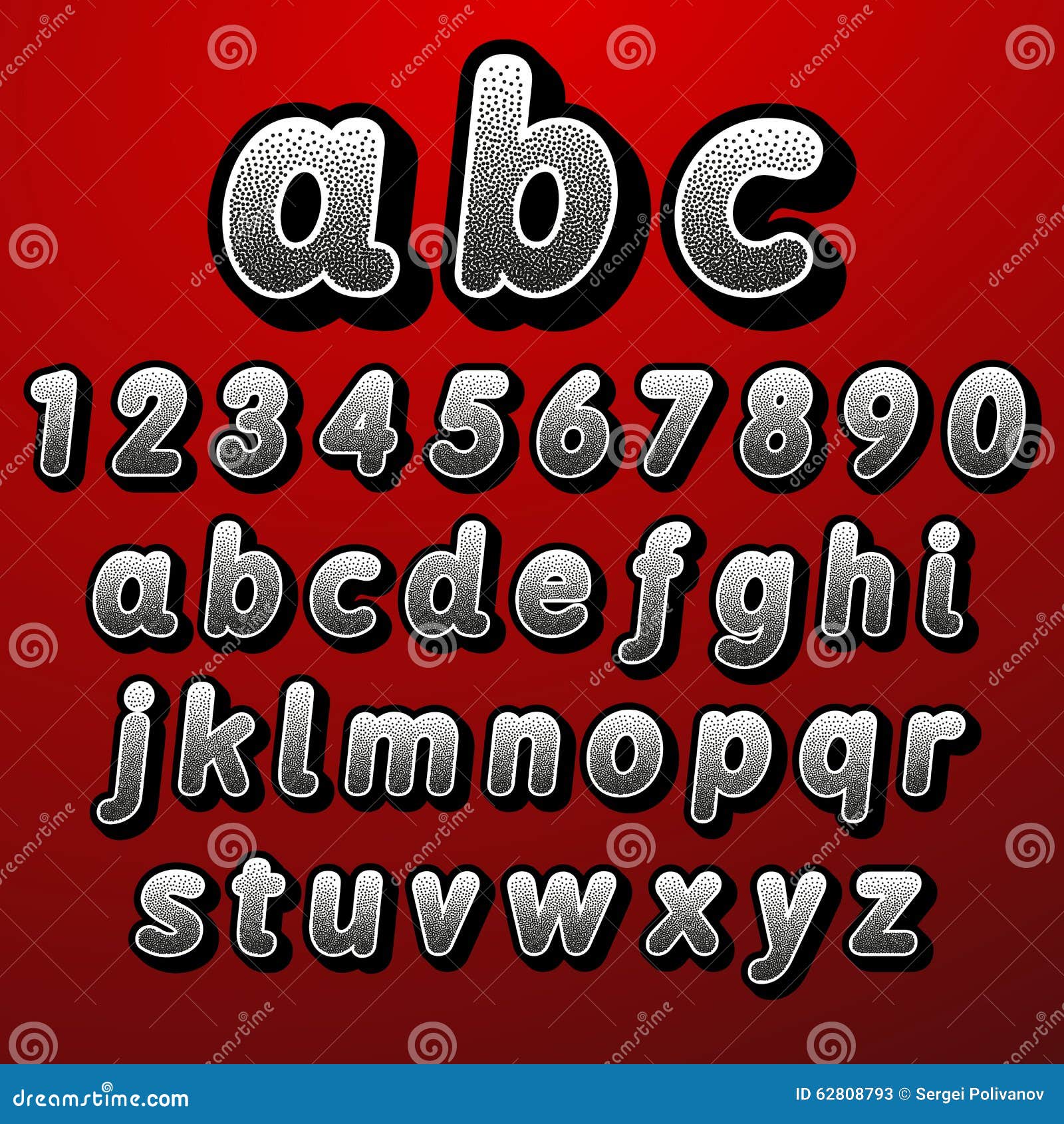 Stock Vector Font Pointillism. Letters and Numbers Stock Vector ...