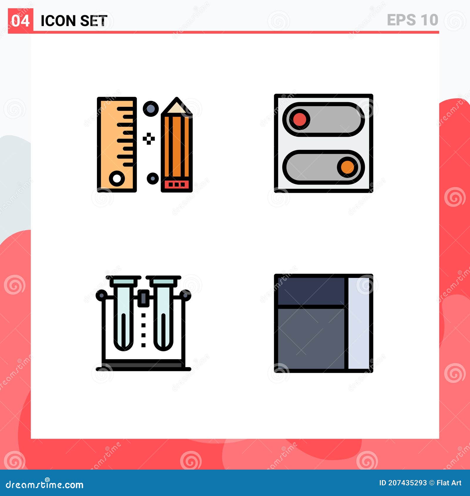 4 Universal Filledline Flat Color Signs Symbols of Coding, Laboratory ...