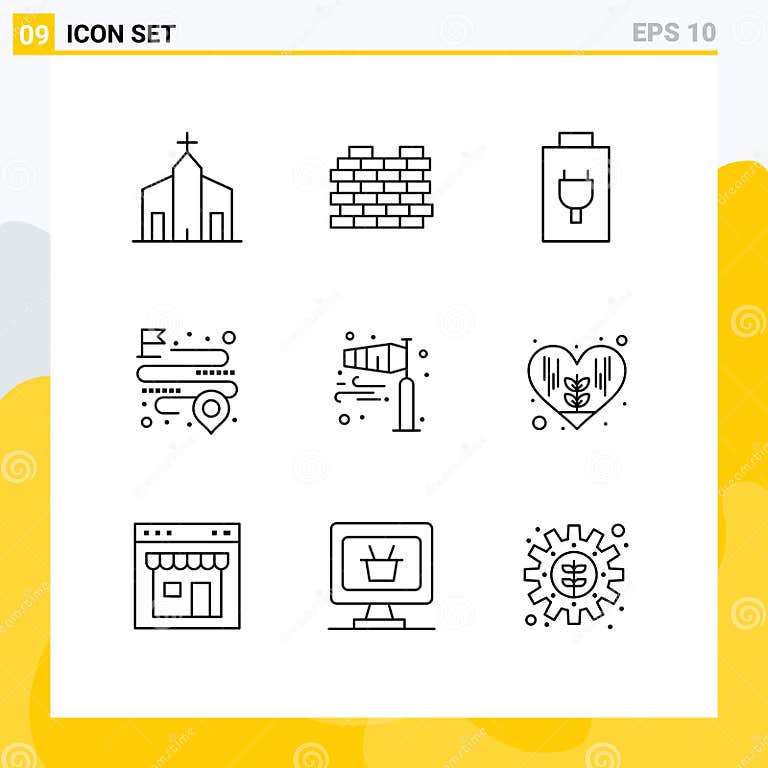 Stock Vector Icon Pack of 9 Line Signs and Symbols for Direction, Route ...