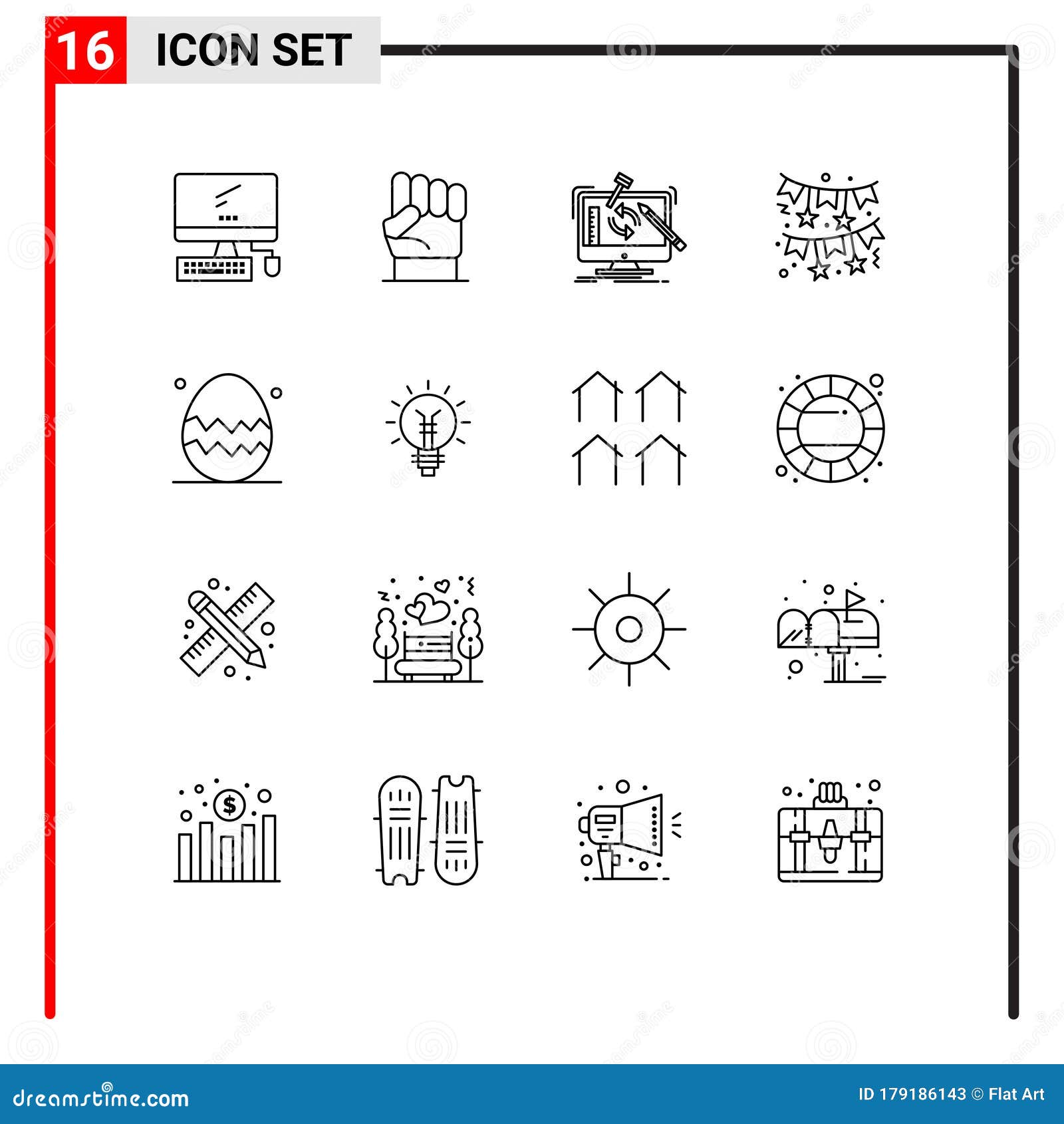 Stock Vector Icon Pack of 16 Line Signs and Symbols for Red, Bow, Power ...