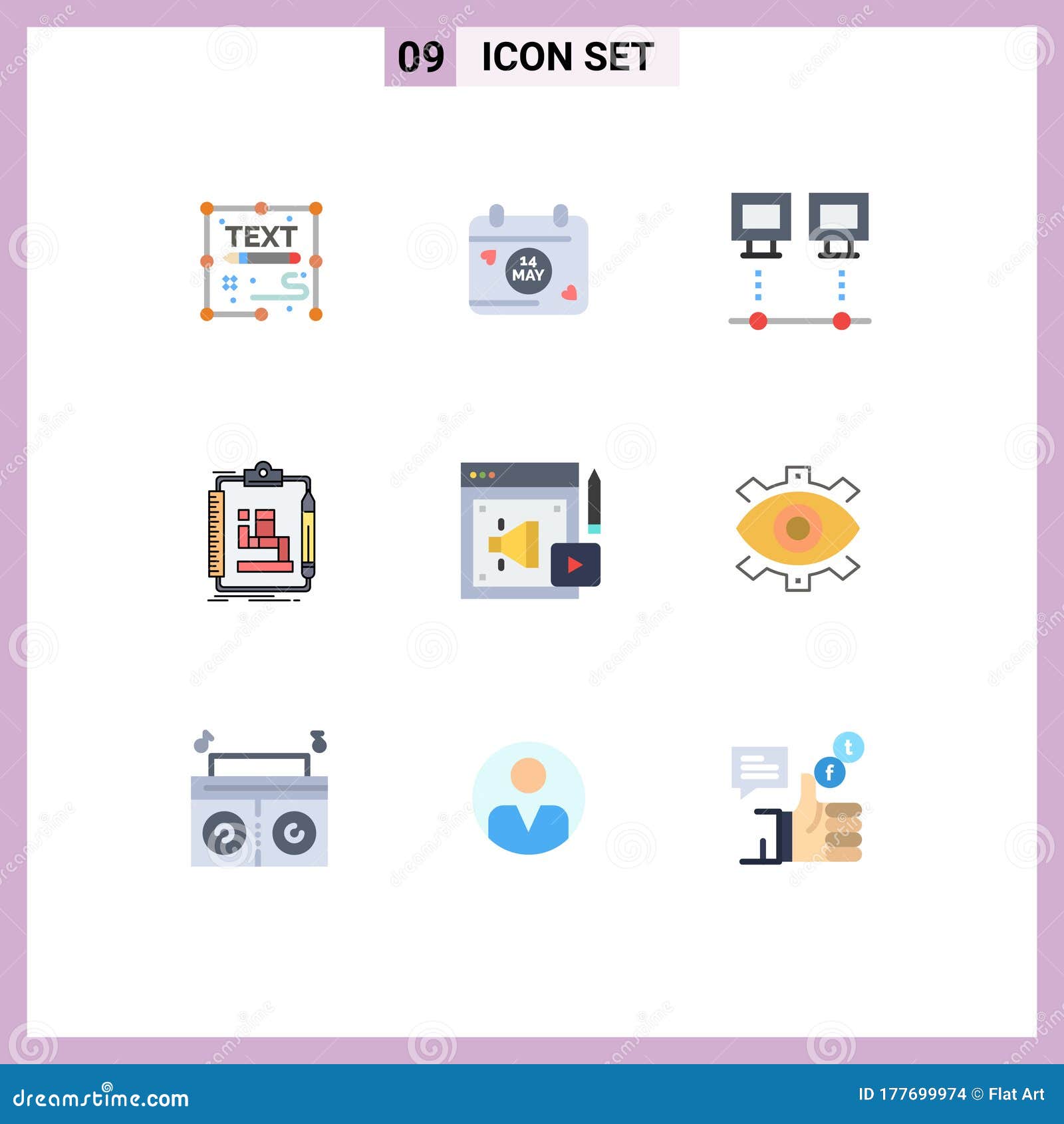 Group of 9 Flat Colors Signs and Symbols for Workflow, Scheme ...