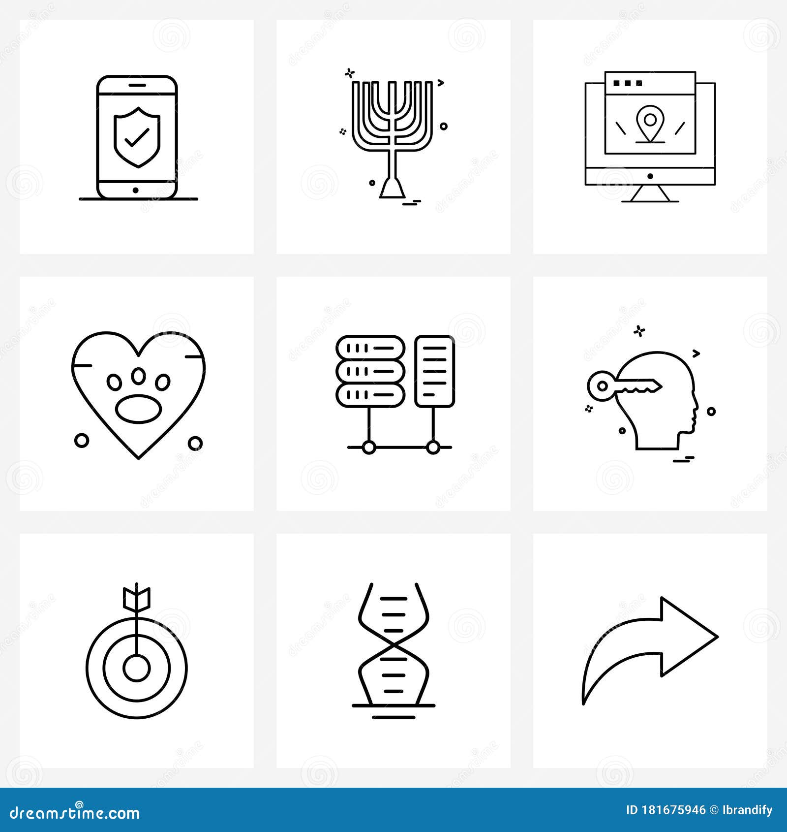 Stock Vector Icon Set of 9 Line Symbols for Brain, Server, Web ...