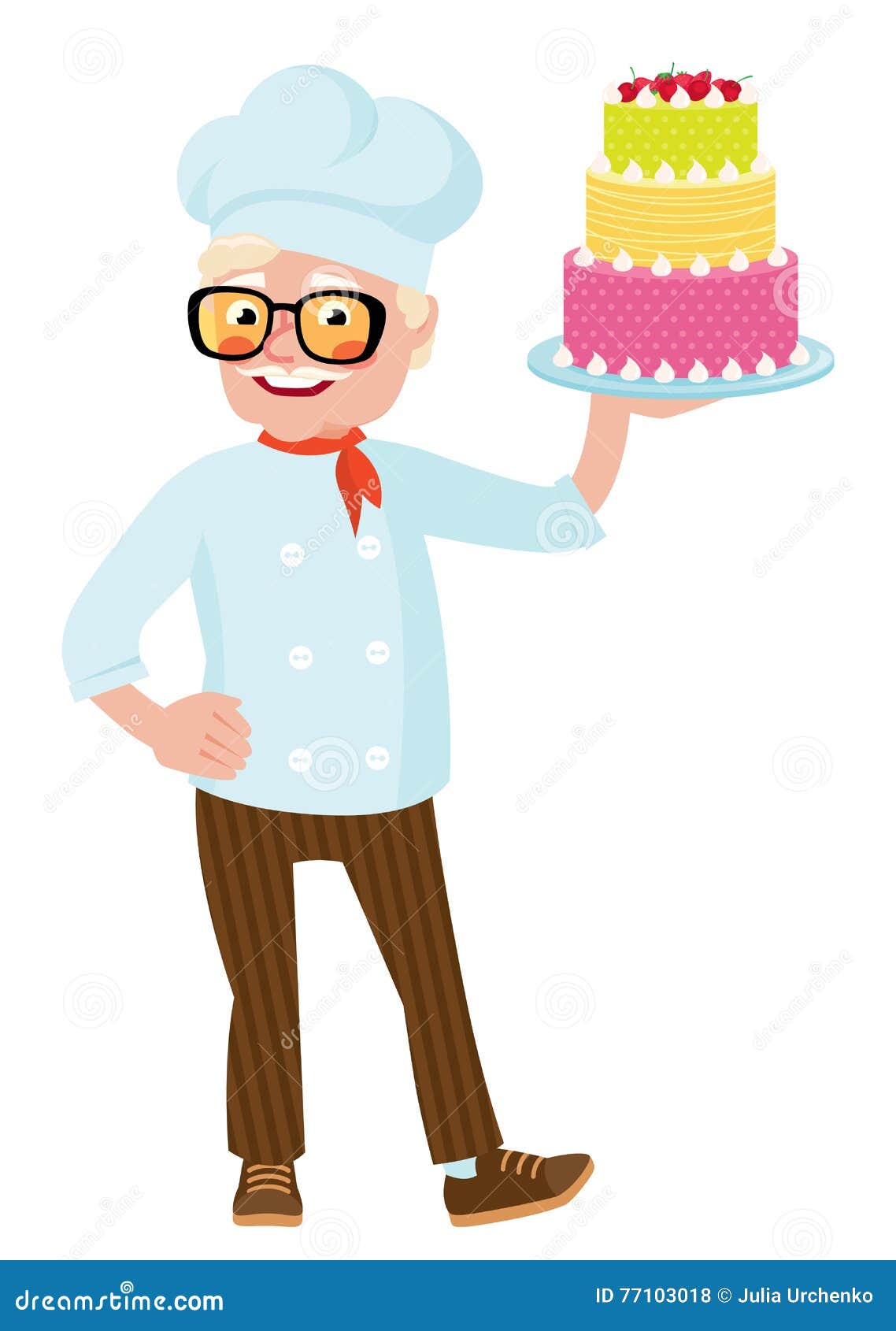 Stock Vector Illustration of a Smiling Senior Chef Holding Plate Stock ...