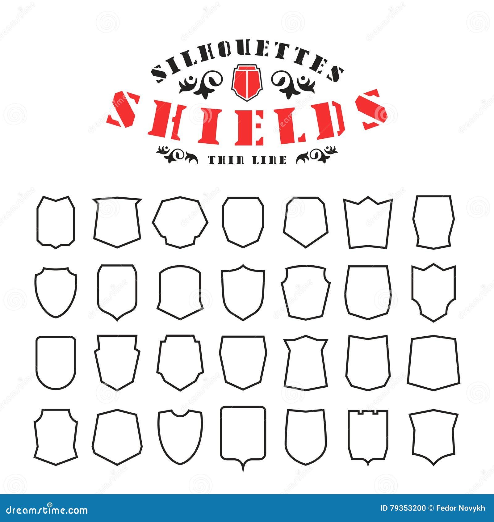 Stock Vector Set of Shields Silhouettes in Thin Line Style Stock Vector ...