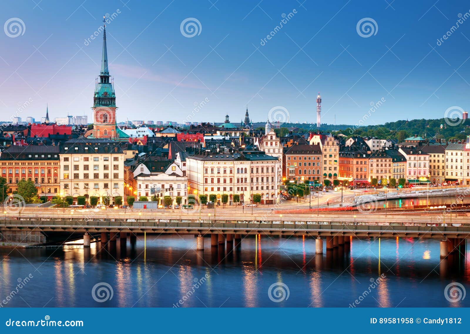 Stockholm at Night in Summer Stock Photo - Image of beautiful, lights ...