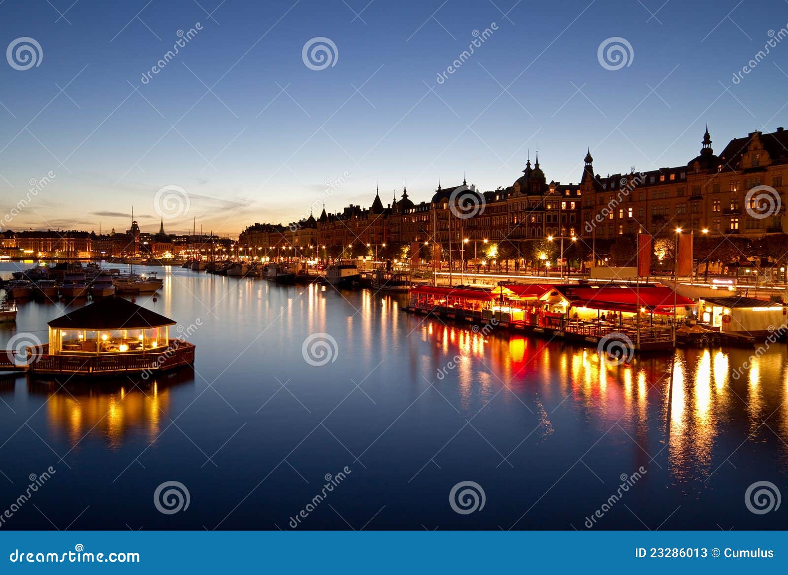 Stockholm Waterfront at Night. Stock Image - Image of ocean, facades ...