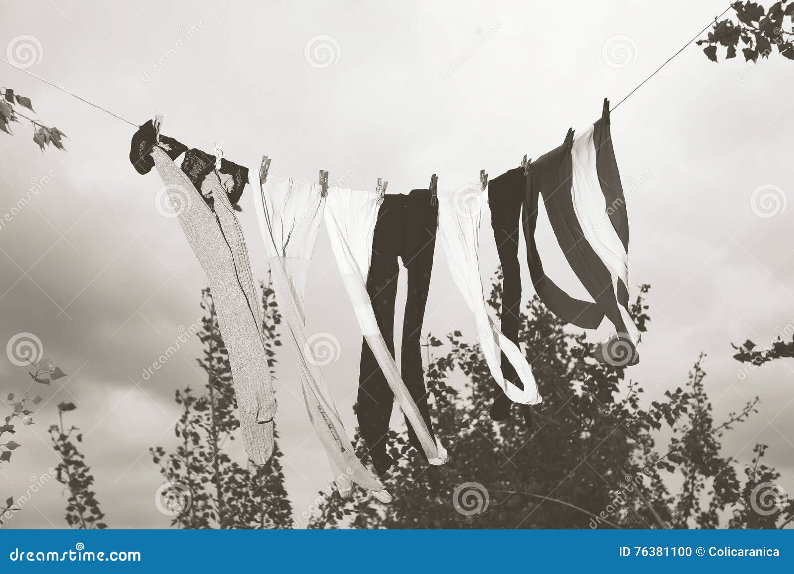 Stockings on the wire stock photo. Image of woman, garment - 76381100