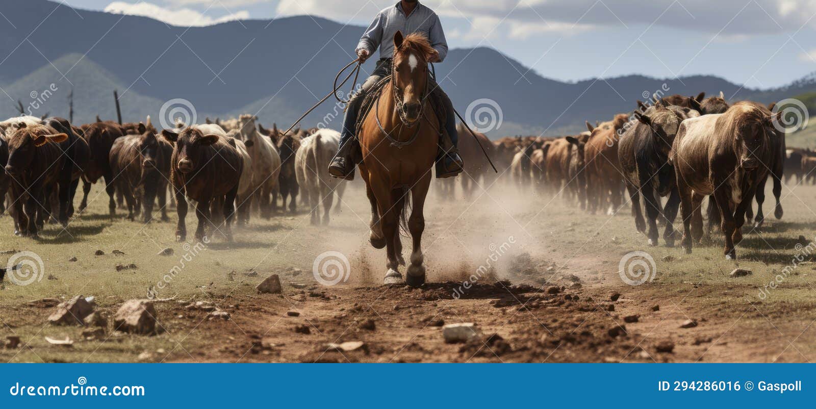 Stockman Mustering Cattle in a Drought Affected Landscape. Generative ...