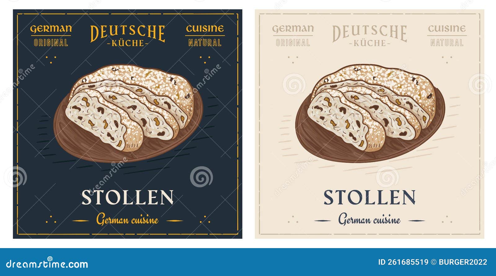 Stollen German Fruit Bread Vintage Retro Illustration Stock Vector ...