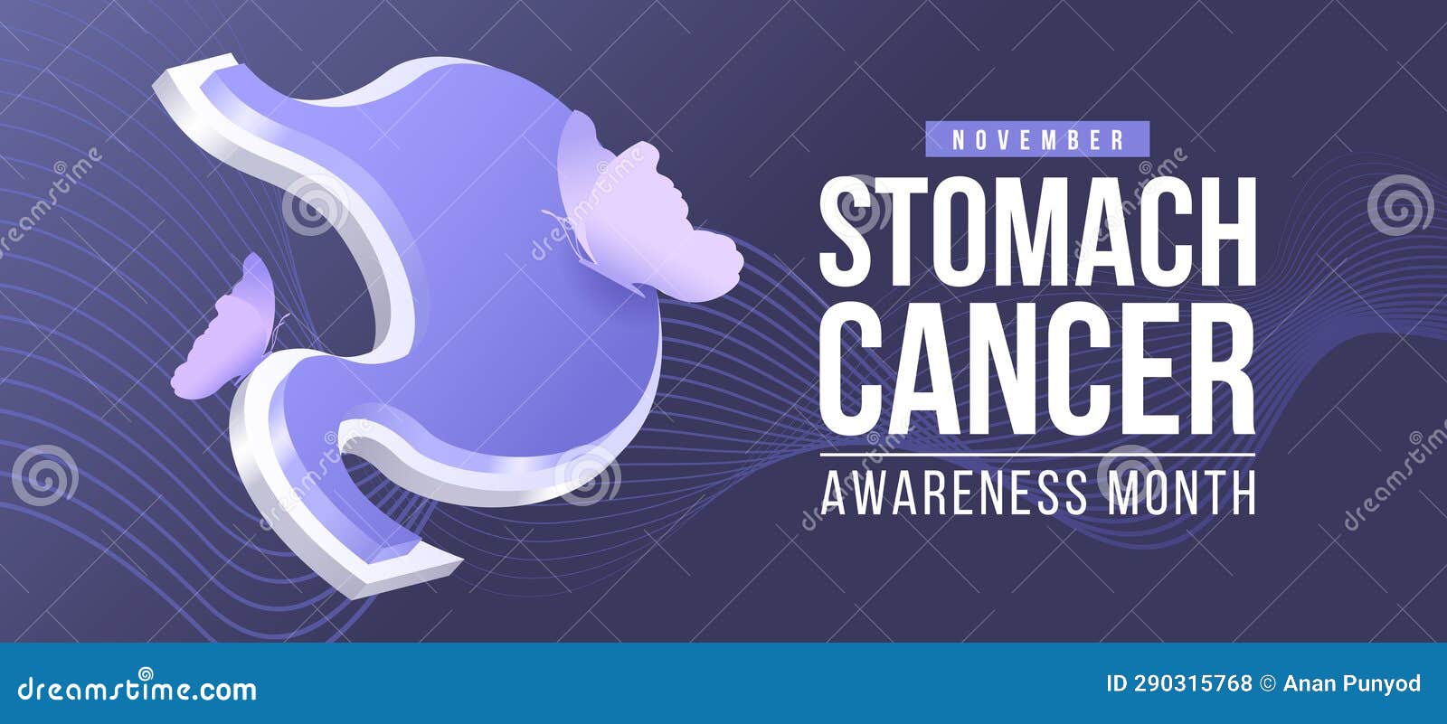 Stomach Cancer Awareness Month Text And Periwinkle 3d Stomach Symbol