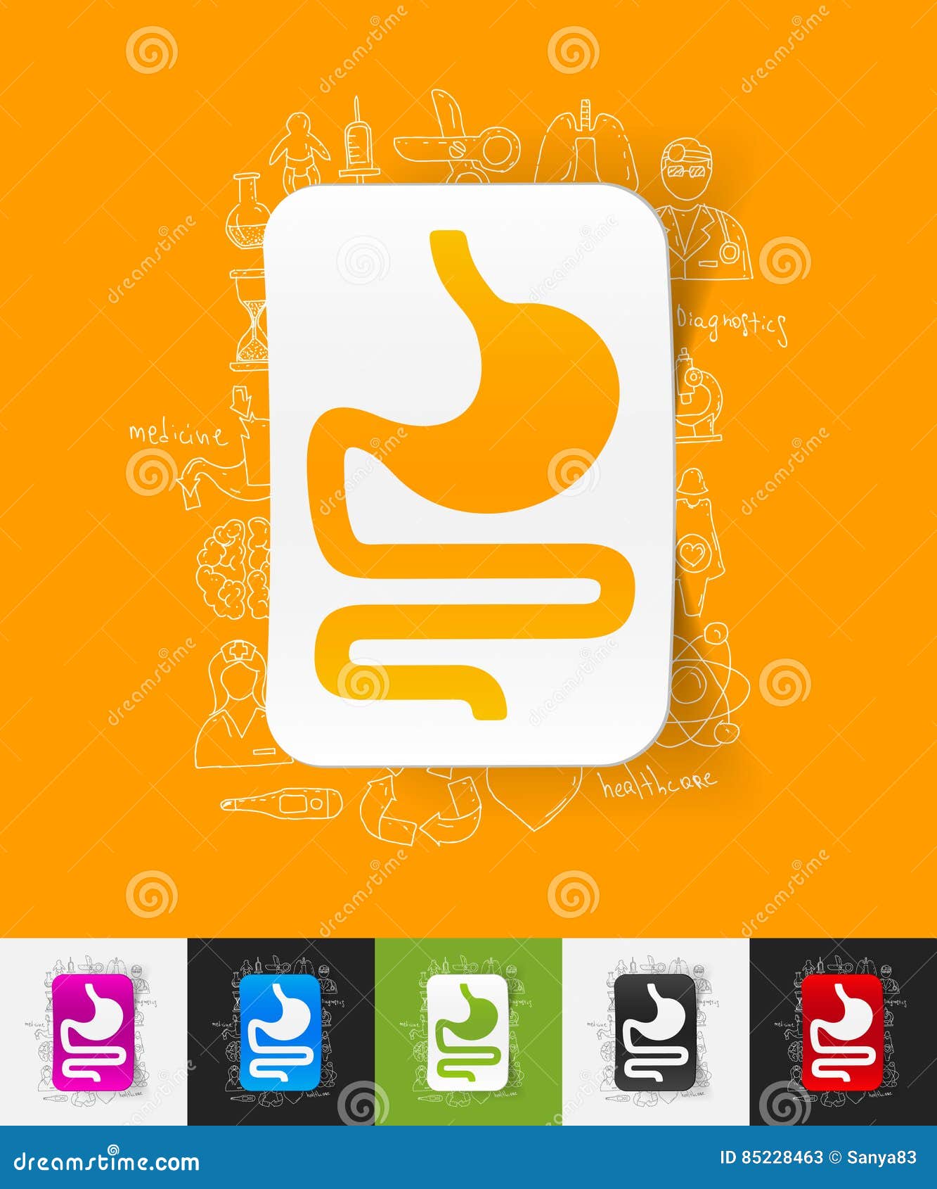 Stomach Paper Sticker with Hand Drawn Elements Stock Vector ...