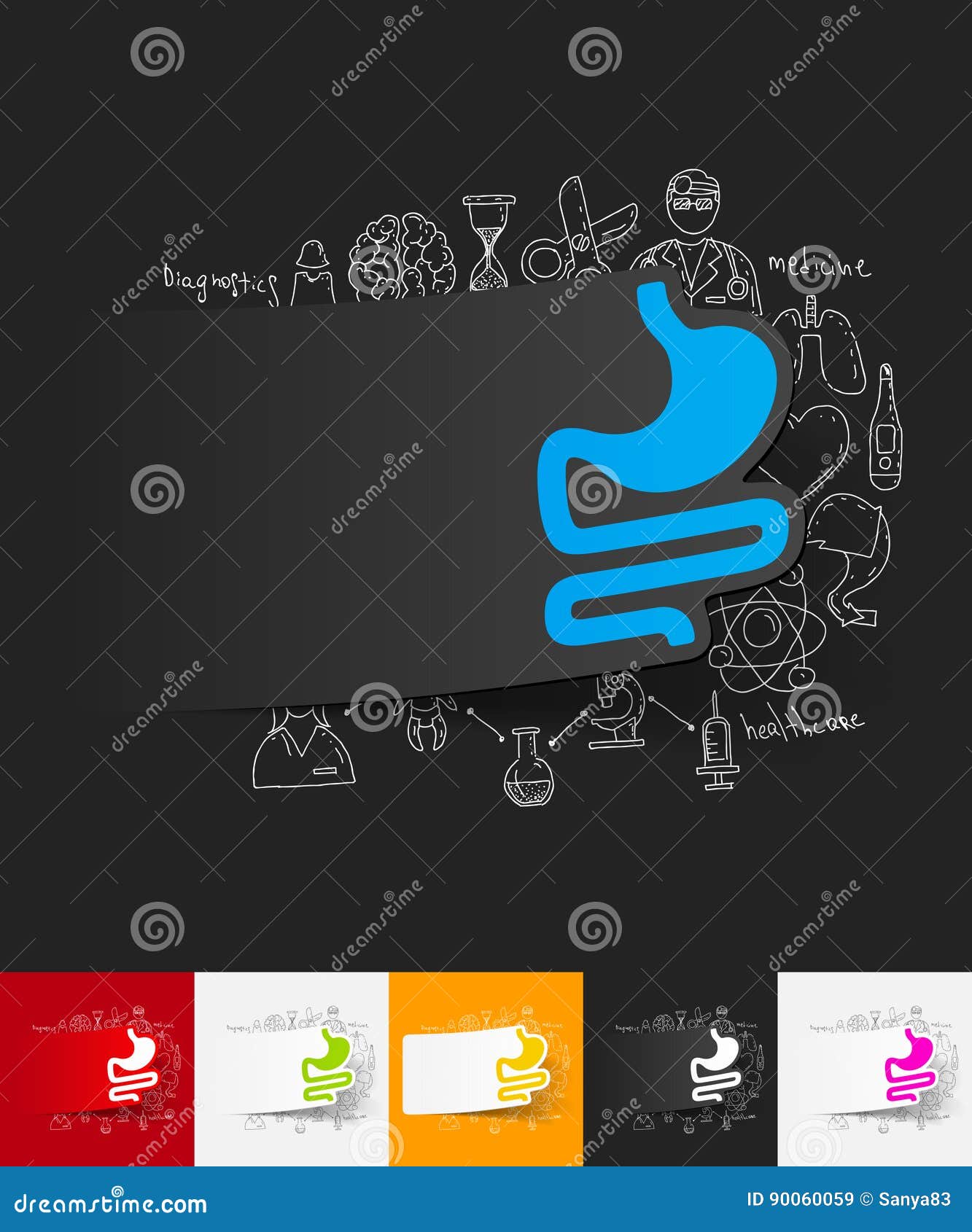 Stomach Paper Sticker with Hand Drawn Elements Stock Vector ...