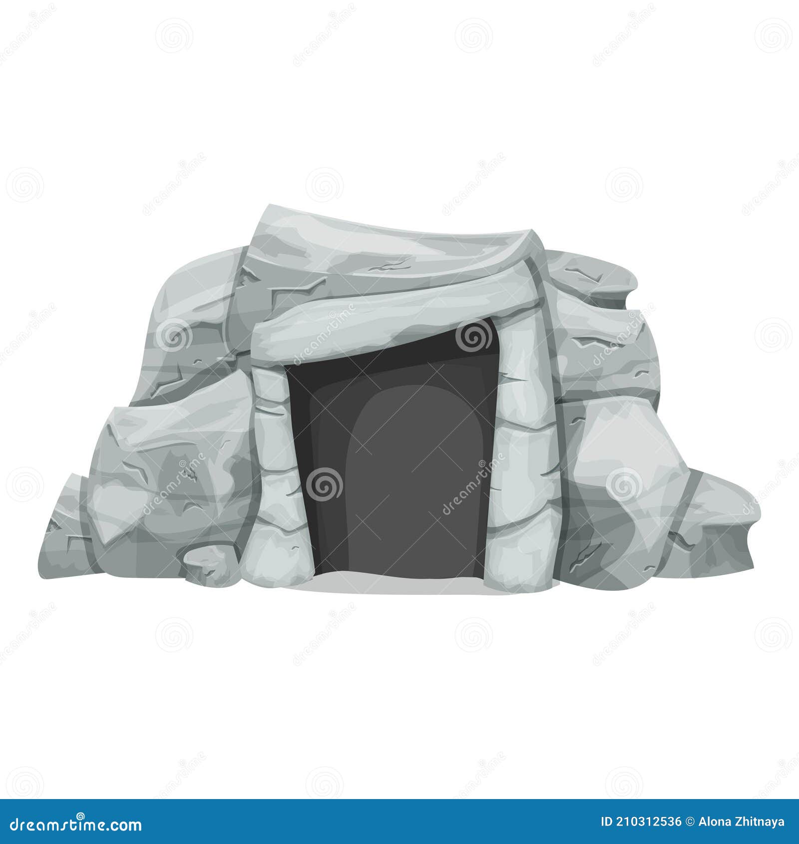 Stone Age Cave From Rocks In Cartoon Style Isolated On White Background ...