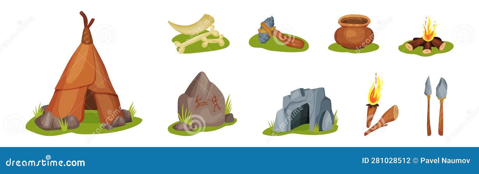 Bone Bludgeon As Ancient Tool With Shaft Vector Illustration ...