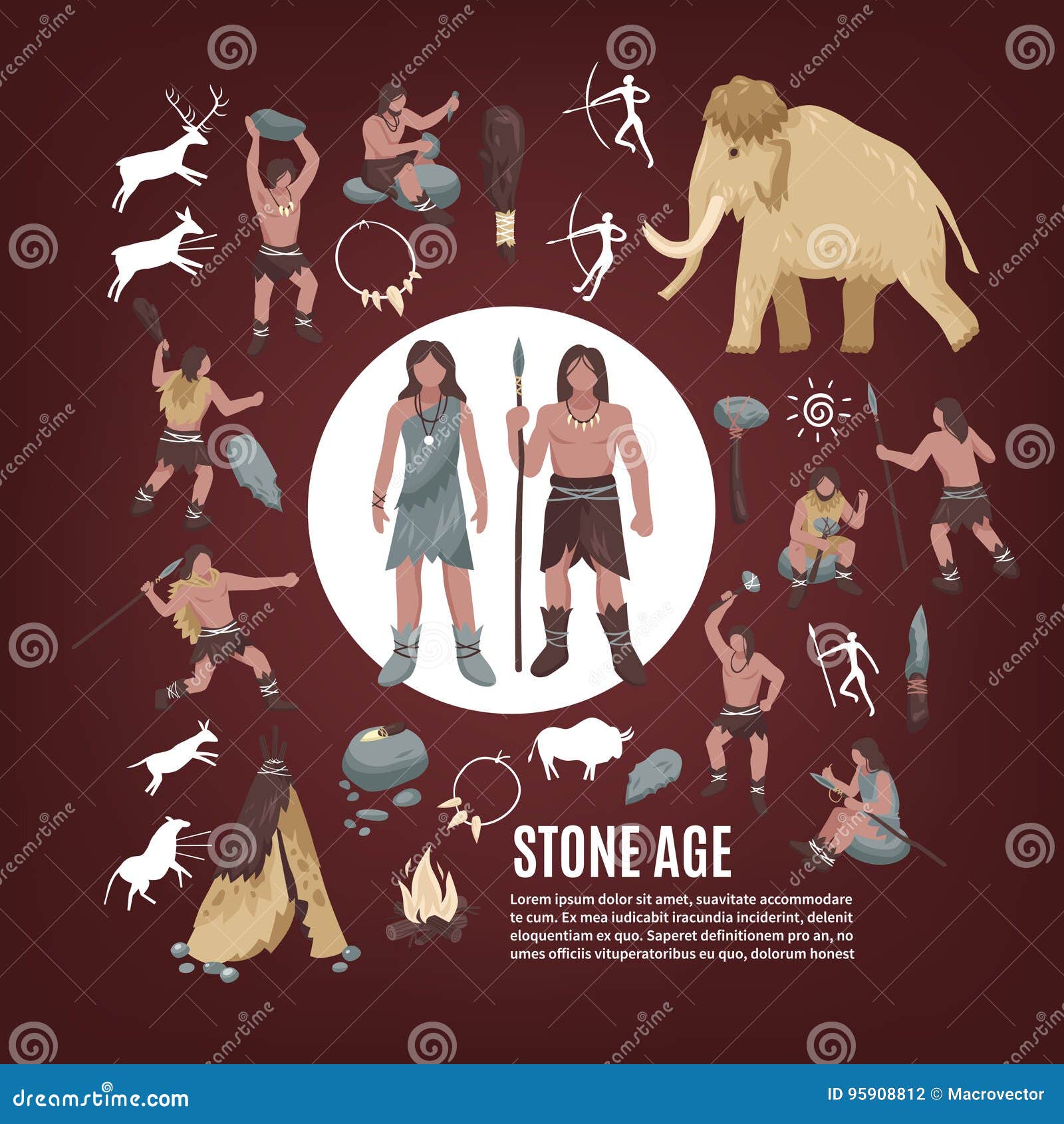 Stone Age. People Hunting Mammoth. Primitive Man And Animal ...