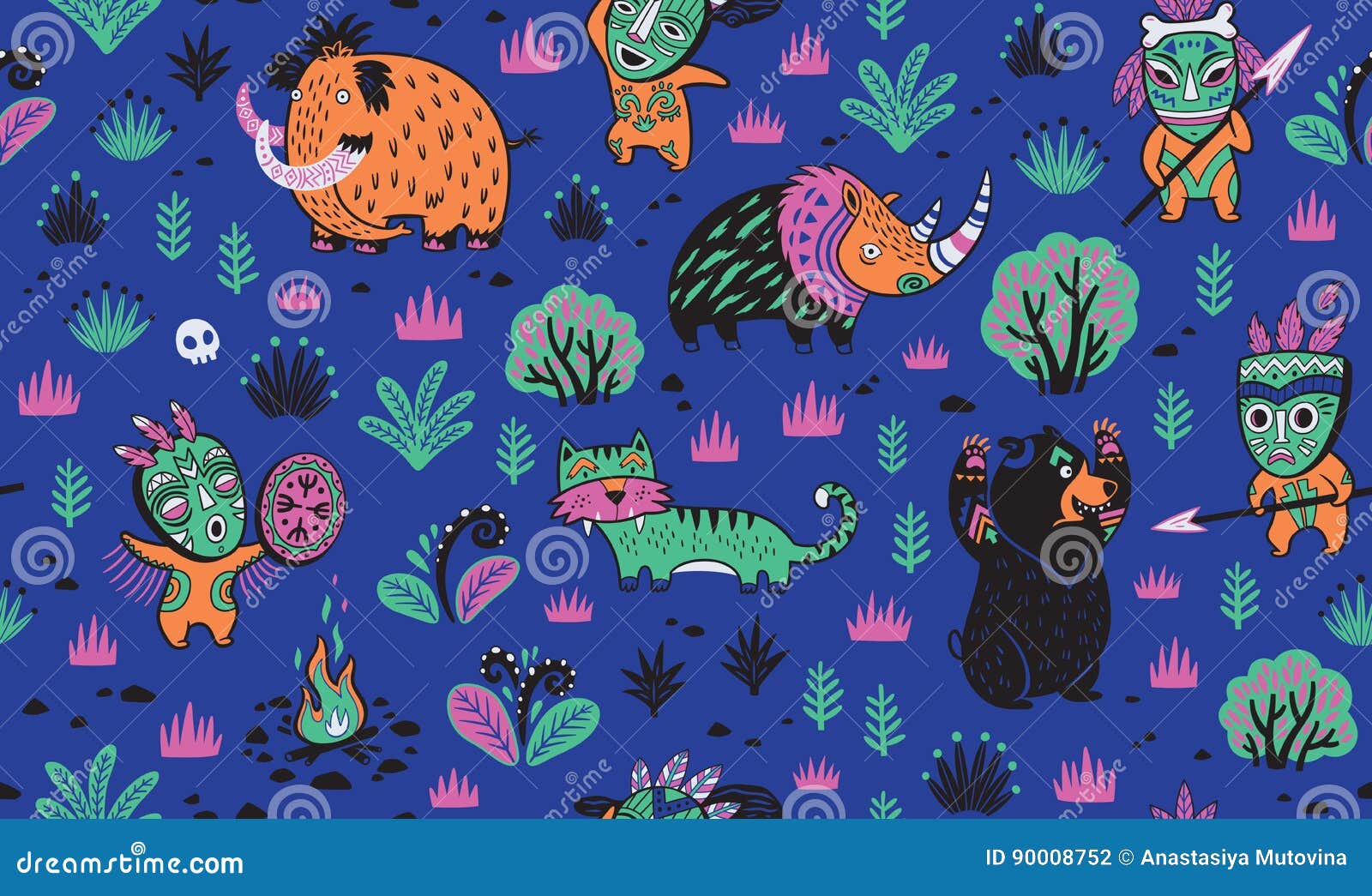 Stone Age Vector Pattern in Blue Colors Stock Vector - Illustration of ...
