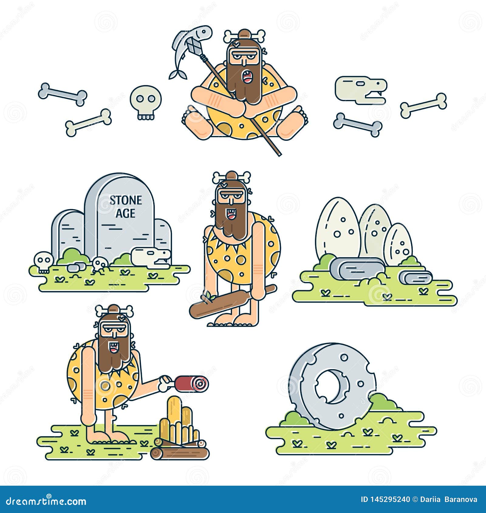 Stone Age Vector Set, Line Icons Isolated on White Stock Vector ...