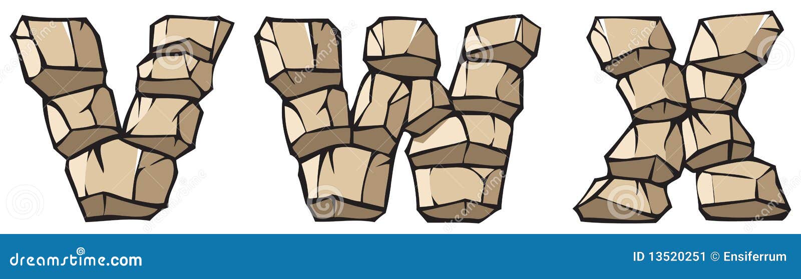 Stone alphabet: VWX stock vector. Illustration of mountain - 13520251