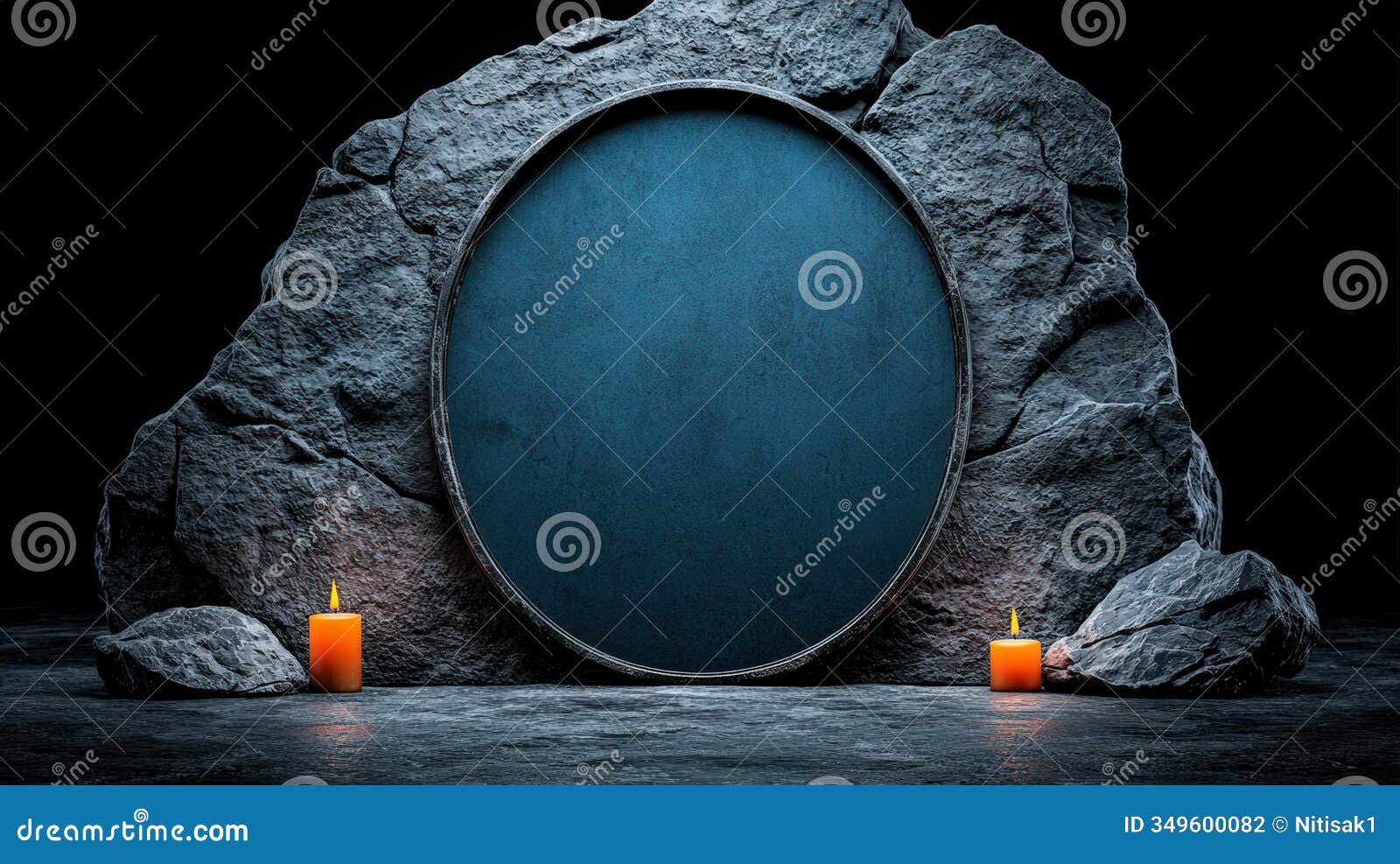 Stone Altar with Candles and a Circular Display Dark Background Stock ...